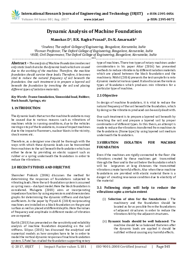 (PDF) Dynamic Analysis of Machine Foundation
