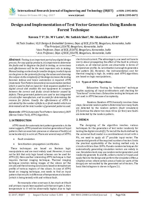 Pdf Design And Implementation Of Test Vector Generation Using Random