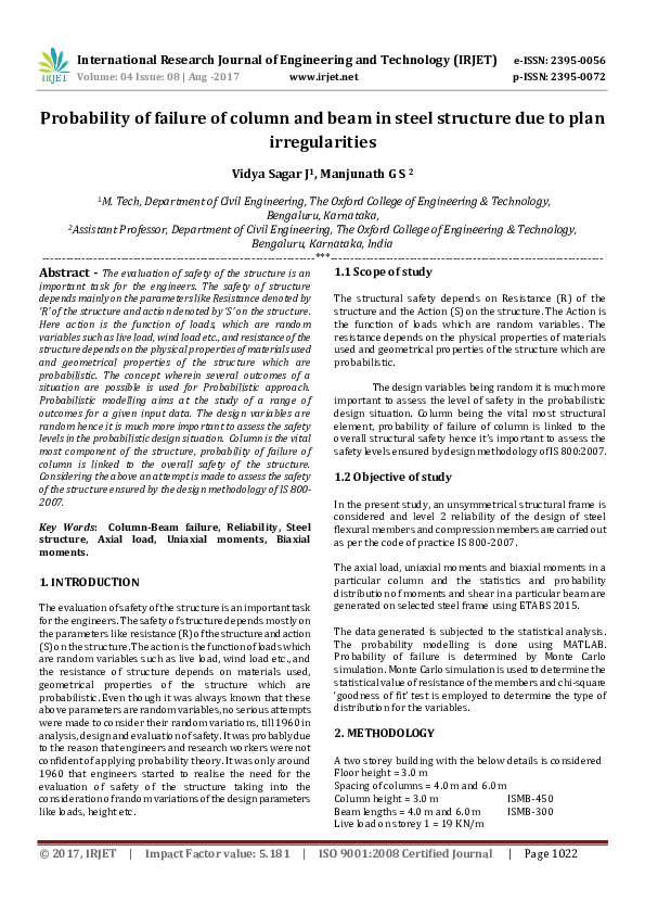 (PDF) Probability of failure of column and beam in steel structure due ...