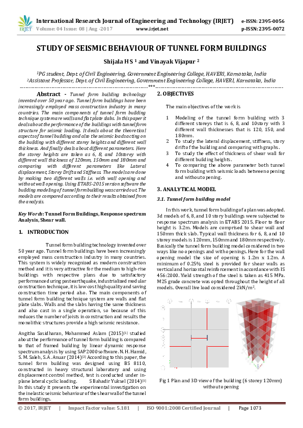 (PDF) STUDY OF SEISMIC BEHAVIOUR OF TUNNEL FORM BUILDINGS