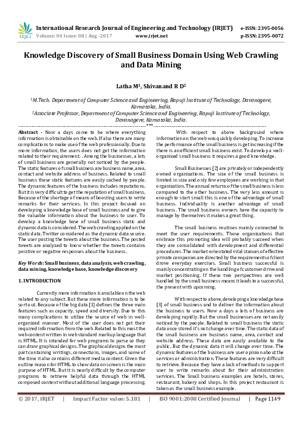 Pdf Knowledge Discovery Of Small Business Domain Using Web Crawling And Data Mining Irjet