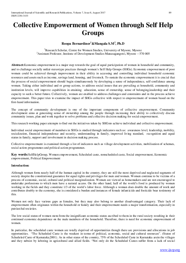 (PDF) Collective Empowerment of Women through Self Help Groups