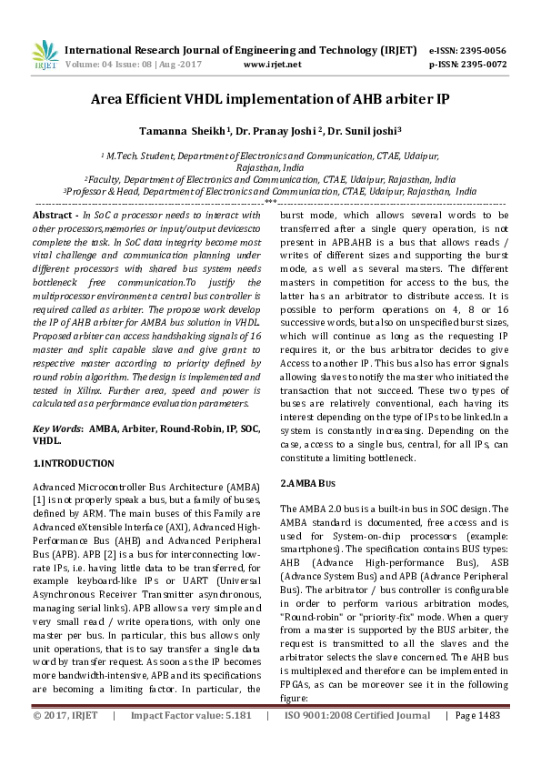 Pdf Area Efficient Vhdl Implementation Of Ahb Arbiter Ip