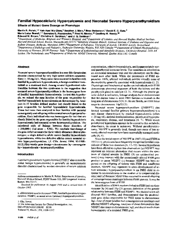 (PDF) Familial hypocalciuric hypercalcemia and neonatal severe ...