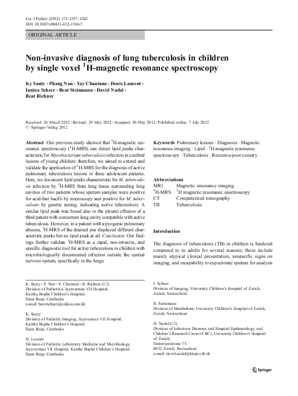 (PDF) Non-invasive diagnosis of lung tuberculosis in children by single ...