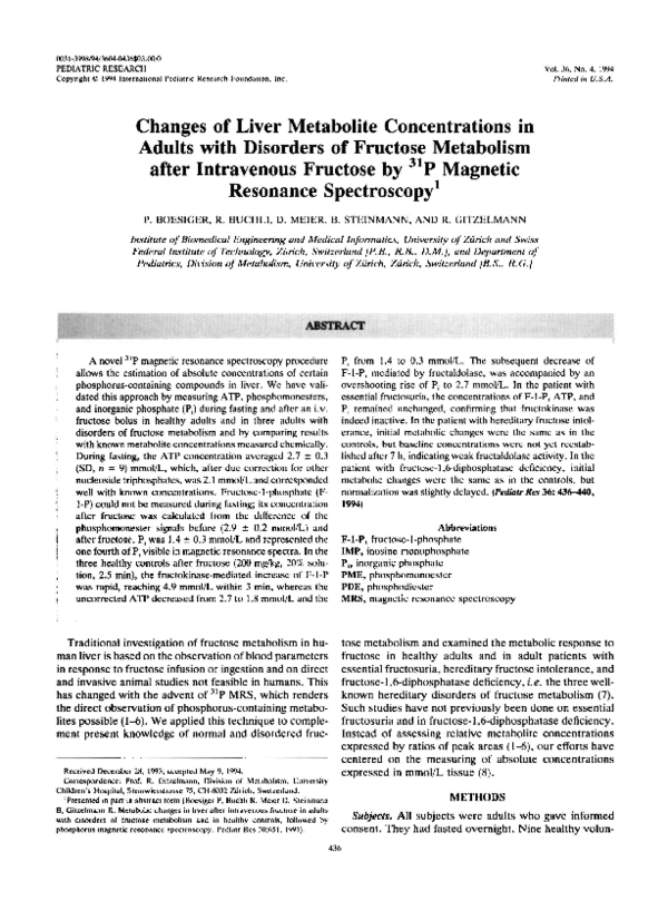 (PDF) Liver Metabolite Changes After Fructose IV
