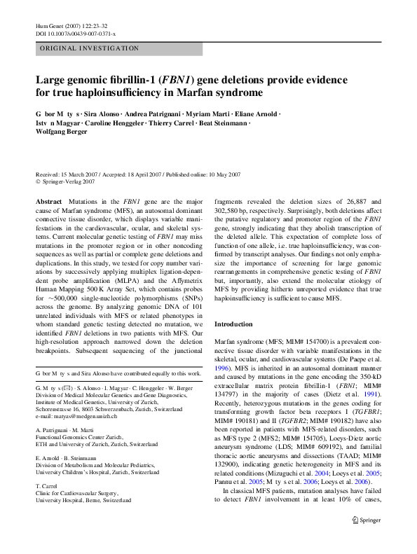 (PDF) Large genomic fibrillin-1 (FBN1) gene deletions provide evidence ...