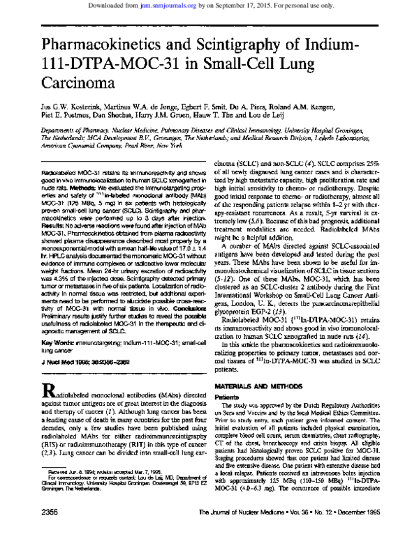 (PDF) Pharmacokinetics and scintigraphy of indium111-DTPA-MOC-31 in small-cell lung carcinoma. J ...