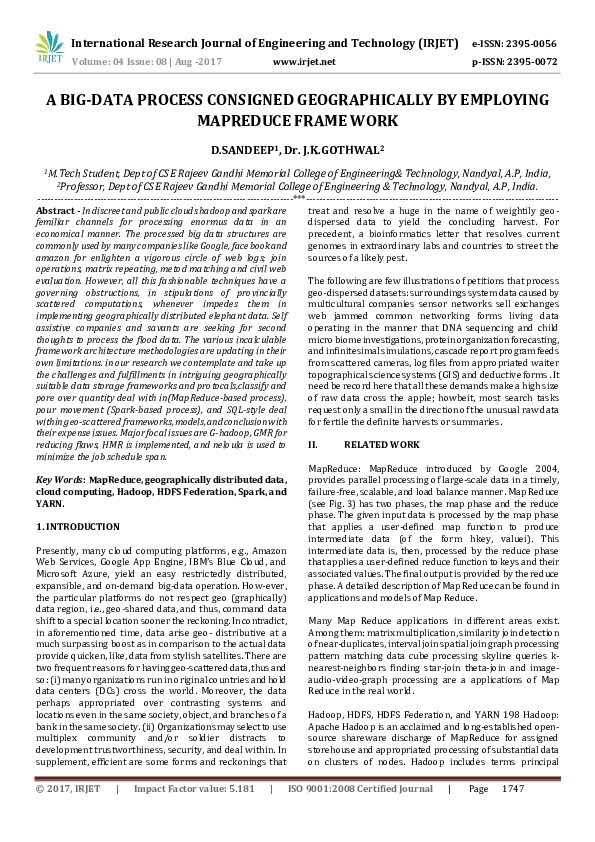(PDF) A BIG-DATA PROCESS CONSIGNED GEOGRAPHICALLY BY EMPLOYING MAPREDUCE FRAME WORK