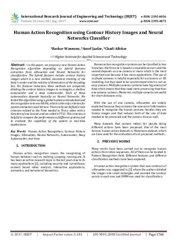 Pdf Human Action Recognition Using Contour History Images And Neural Networks Classifier