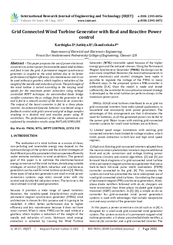 Pdf Grid Connected Wind Turbine Generator With Real And Reactive