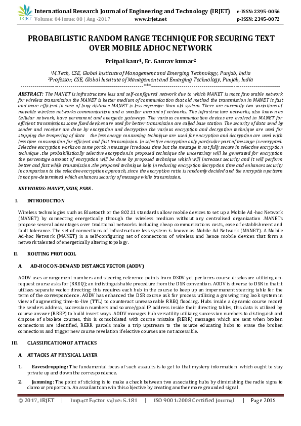 (PDF) PROBABILISTIC RANDOM RANGE TECHNIQUE FOR SECURING TEXT OVER MOBILE ADHOC NETWORK