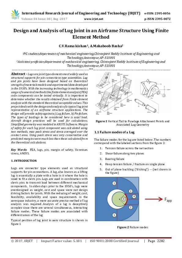 (PDF) Design and Analysis of Lug Joint in an Airframe Structure using Finite Element Method