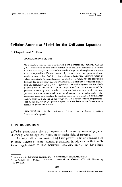 (PDF) Cellular automata model for the diffusion equation