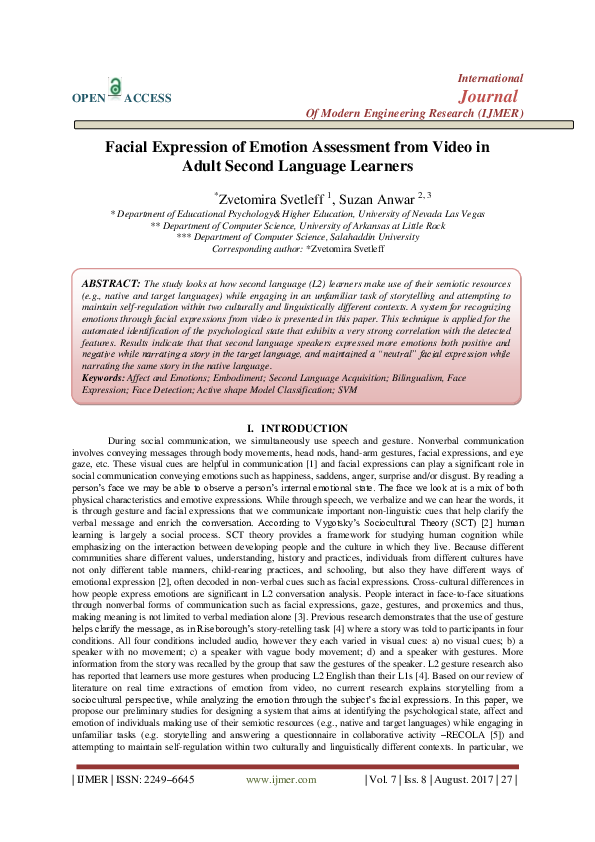 (PDF) Facial Expression of Emotion Assessment from Video in Adult ...
