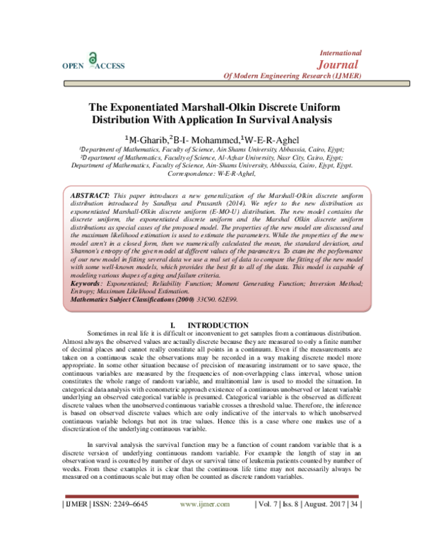 (PDF) The Exponentiated Marshall-Olkin Discrete Uniform Distribution With Application In ...