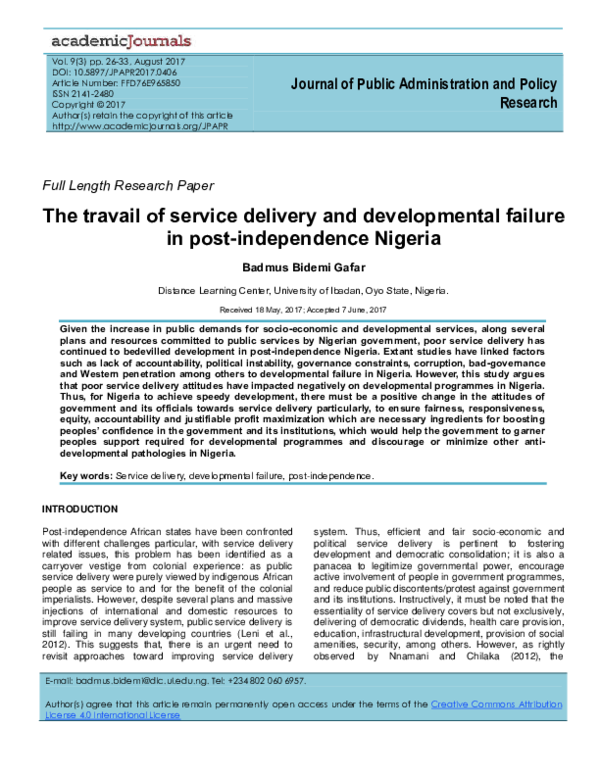 (PDF) The travail of service delivery and developmental failure in post ...