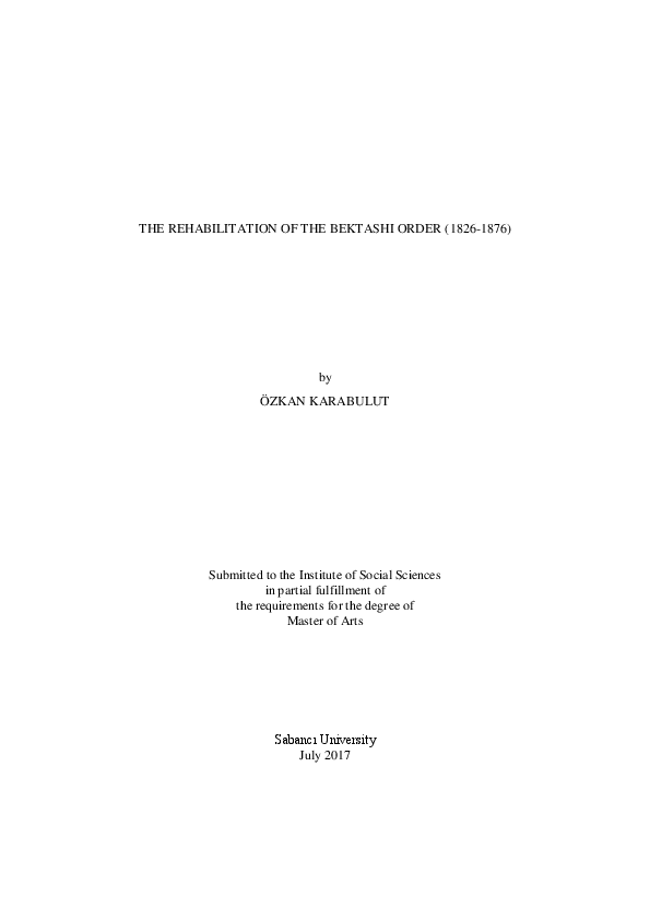 (PDF) The Rehabilitation of the Bektashi Order (1826-1876) | Ozkan ...