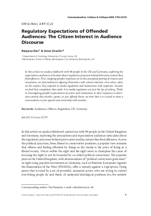 (PDF) Regulatory Expectations of Offended Audiences: The Citizen ...