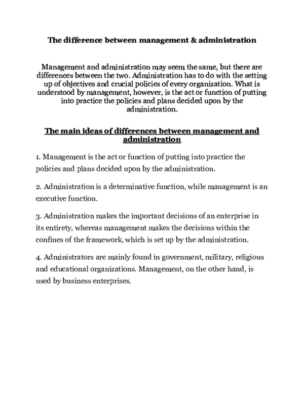 (DOC) The difference between management & administration
