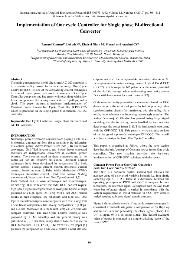 (PDF) Implementation of One cycle Controller for Single phase Bi ...