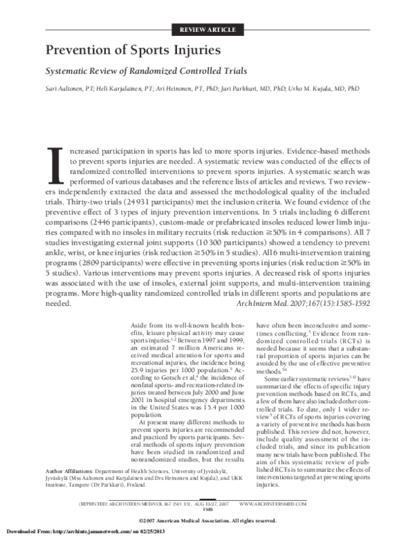 (PDF) Prevention of Sports Injuries Systematic Review of Randomized ...
