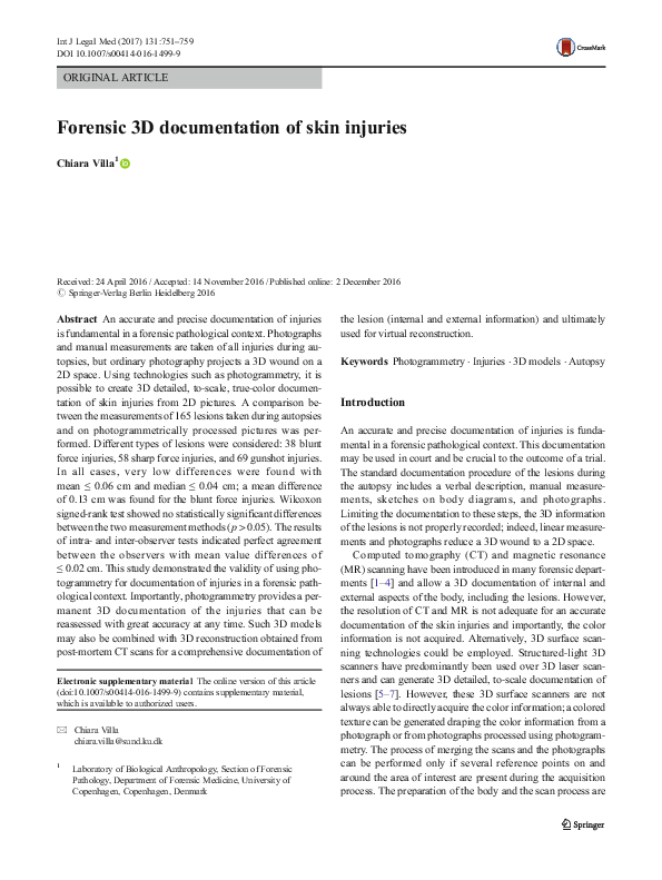 (PDF) Forensic 3D documentation of skin injuries
