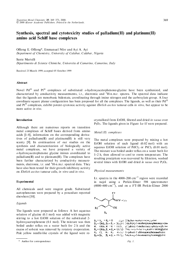 (PDF) Synthesis, spectral and cytotoxicity studies of palladium (II) and platinum (II) amino ...