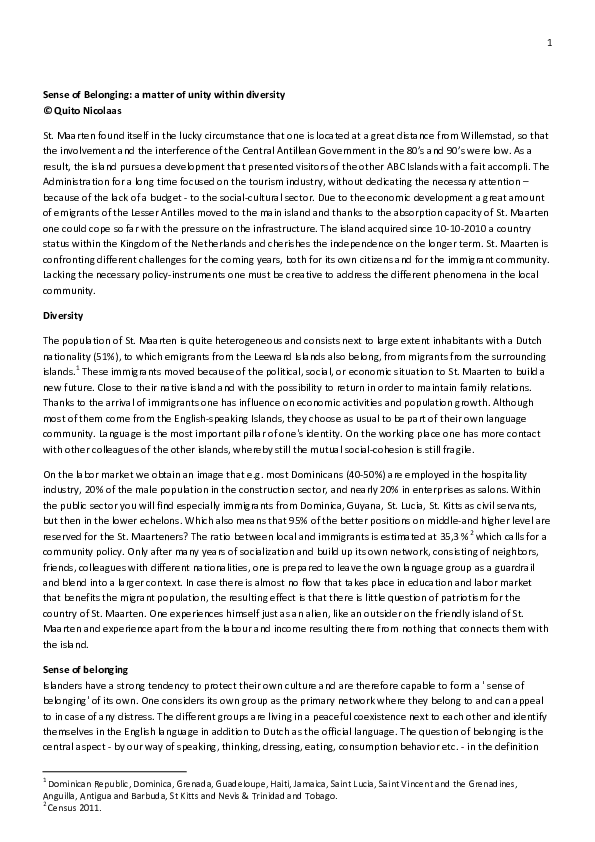 (PDF) Sense of Belonging: a matter of unity within diversity