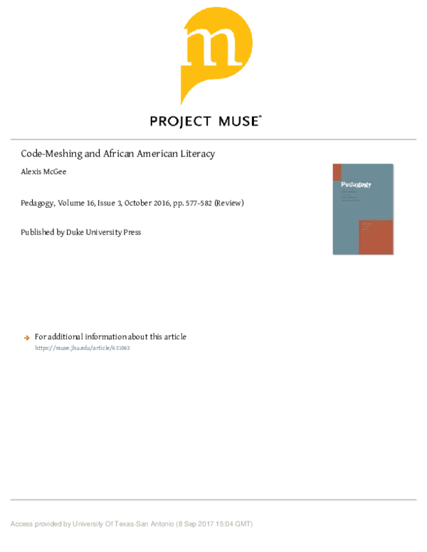 (PDF) Code-Meshing and African American Literacy