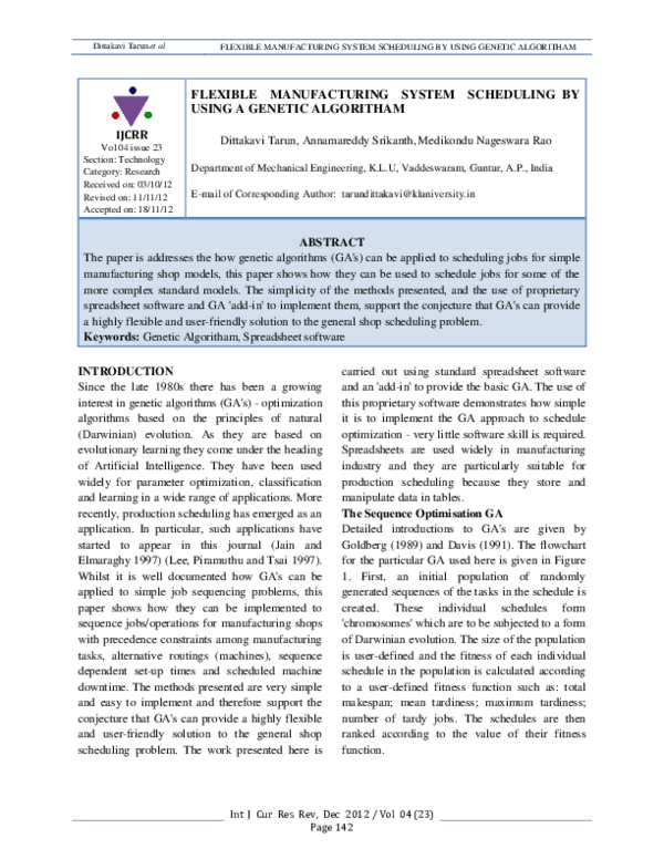 Pdf Flexible Manufacturing System Scheduling By Using Genetic Algoritham