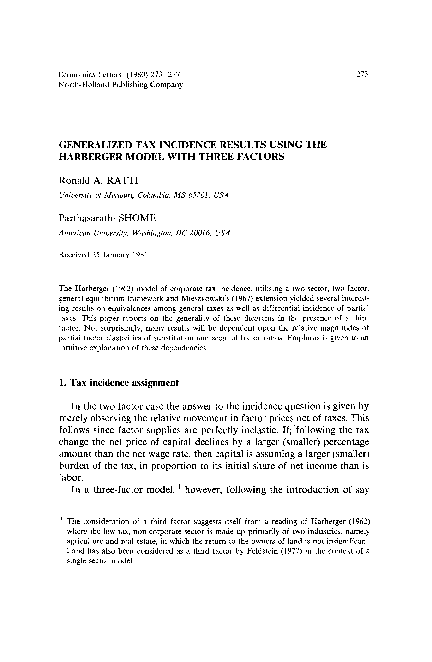 (PDF) Generalized tax incidence results using the Harberger model with ...