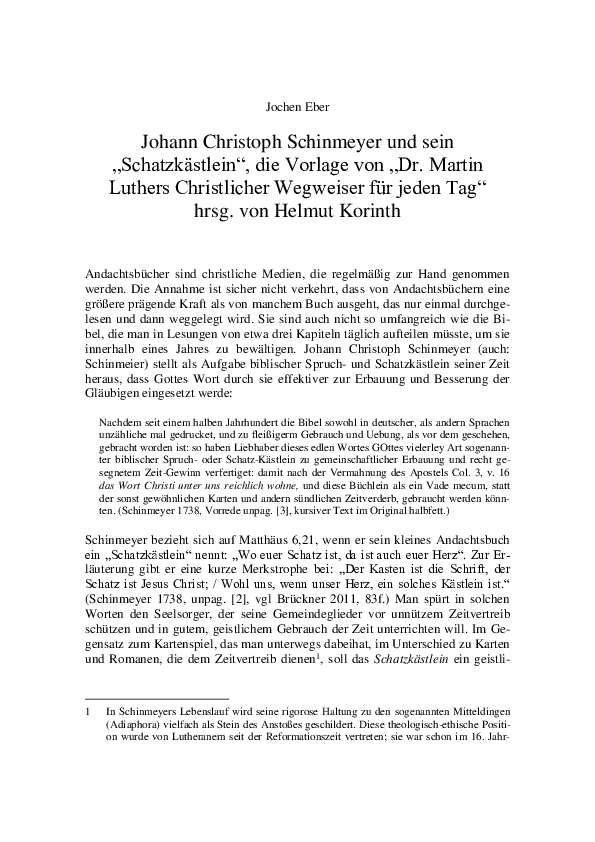 (PDF) Jochen Eber: Johann Christoph Schinmeyer und sein „Schatzkästlein ...