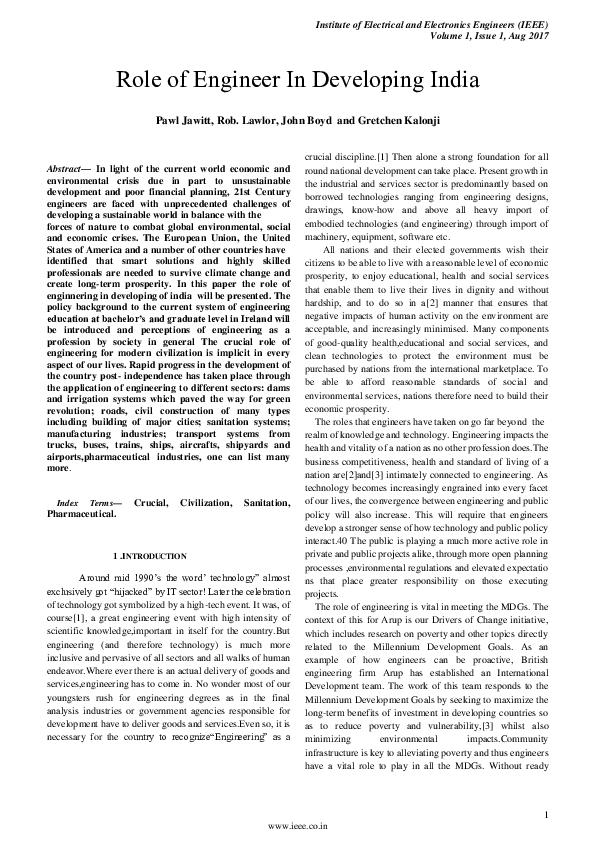 (DOC) Role of Engineer In Developing India