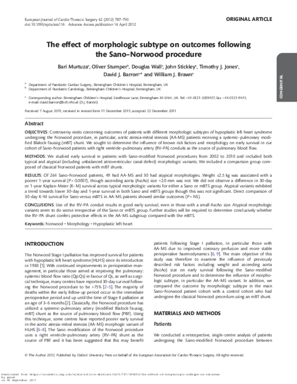 (PDF) The effect of morphologic subtype on outcomes following the Sano ...