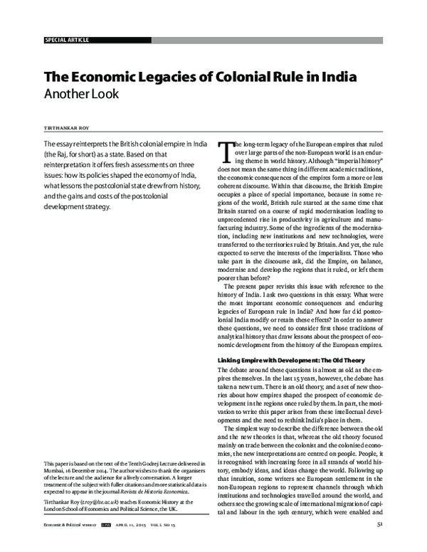 (PDF) The Economic Legacies of Colonial Rule in India Another Look