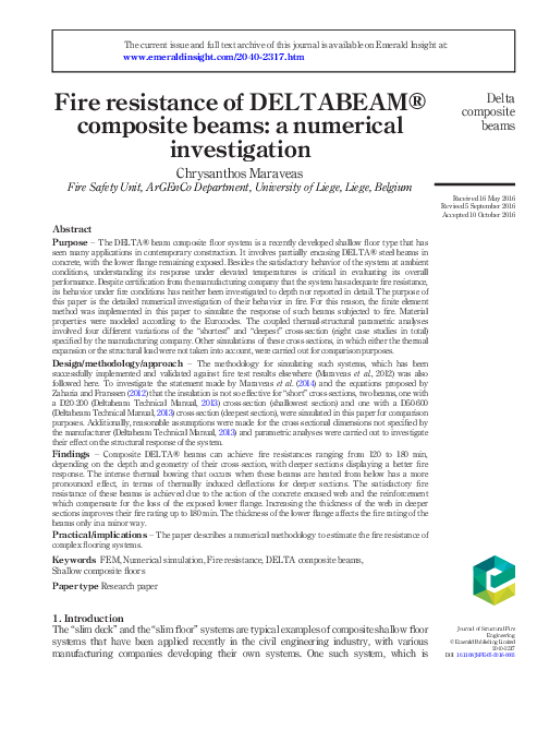 (PDF) Fire resistance of DELTABEAM® composite beams: a numerical ...