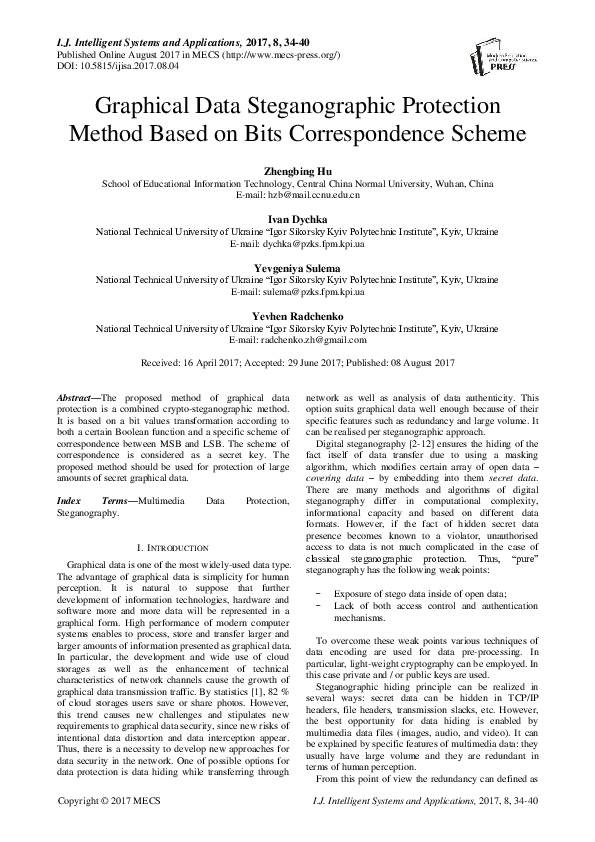 (PDF) Graphical Data Steganographic Protection Method Based on Bits Correspondence Scheme
