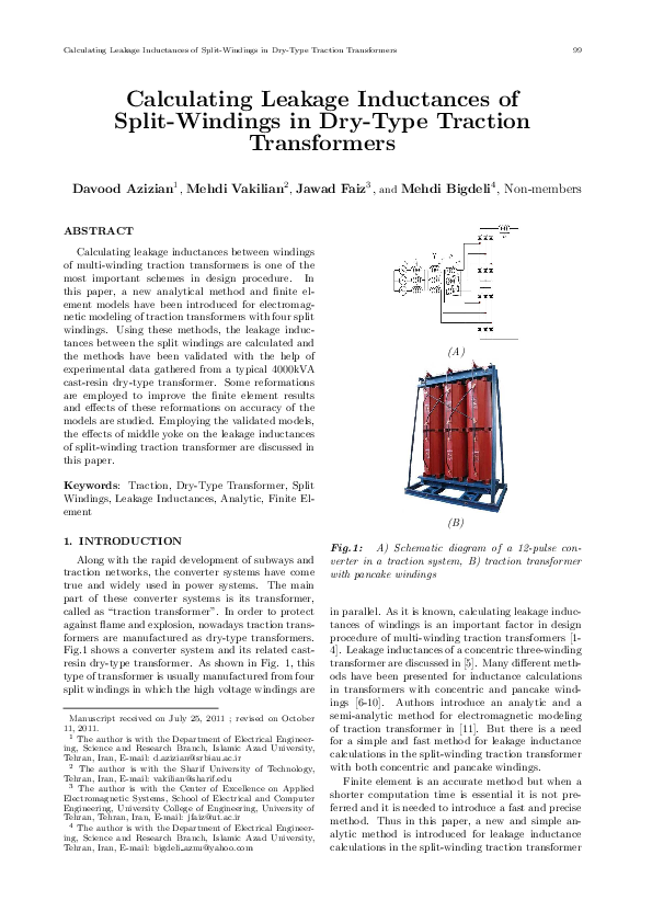 Pdf Calculating Leakage Inductances Of Split Windings In Dry Type Traction Transformers