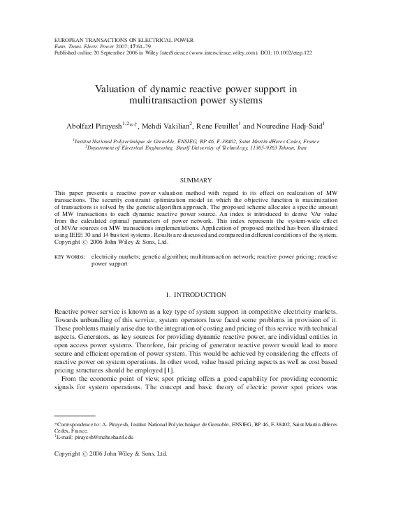 (PDF) Valuation of dynamic reactive power support in multitransaction ...