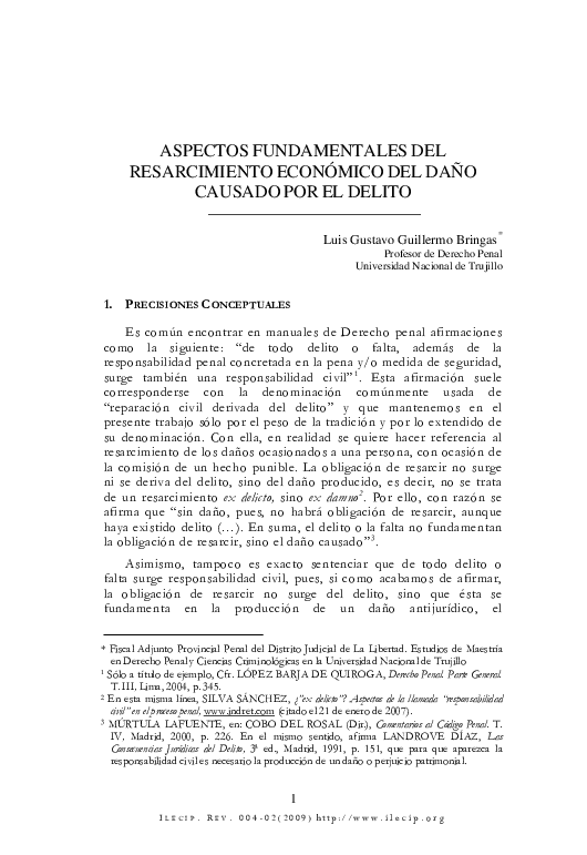 (PDF) ASPECTOS FUNDAMENTALES DEL RESARCIMIENTO ECONÓMICO DEL DAÑO ...