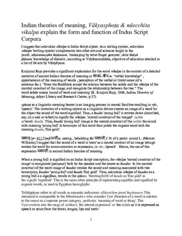 (PDF) Indian theories of meaning Vakyasphoṭa mlecchita vikalpa explain ...