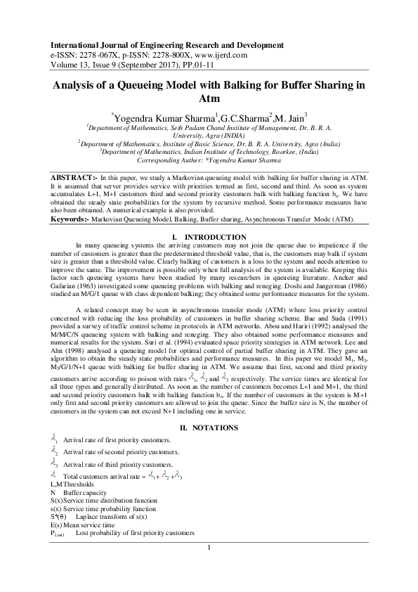 (PDF) Analysis of a Queueing Model with Balking for Buffer Sharing in Atm