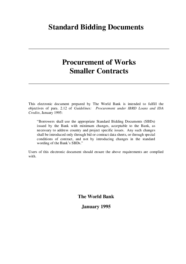 (PDF) Standard Bidding Documents Procurement of Works Smaller Contracts