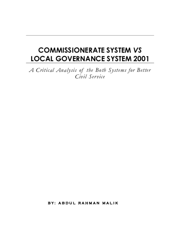 (DOC) COMMISSIONERATE SYSTEM VS LOCAL GOVERNANCE SYSTEM 2001 A Critical ...