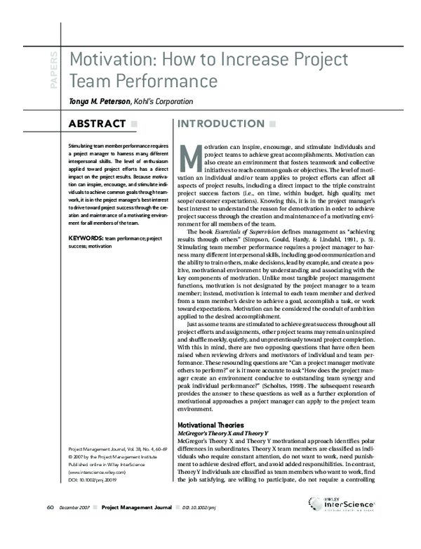 (PDF) Motivation: How to Increase Project Team Performance