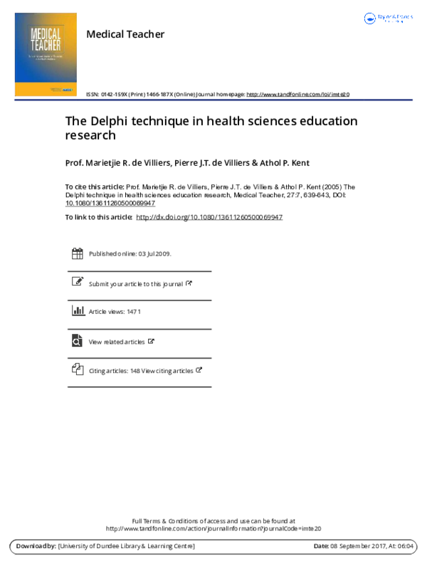 (PDF) The Delphi technique in health sciences education research The ...