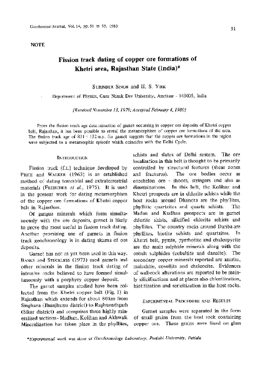 (PDF) Fission track dating of copper ore formations of Khetri area ...