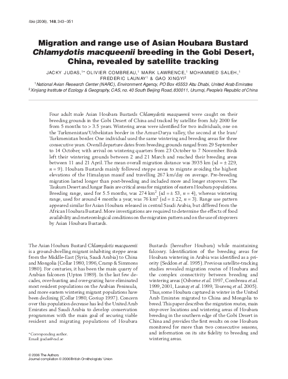 (PDF) Migration and range use of Asian Houbara Bustard Chlamydotis ...
