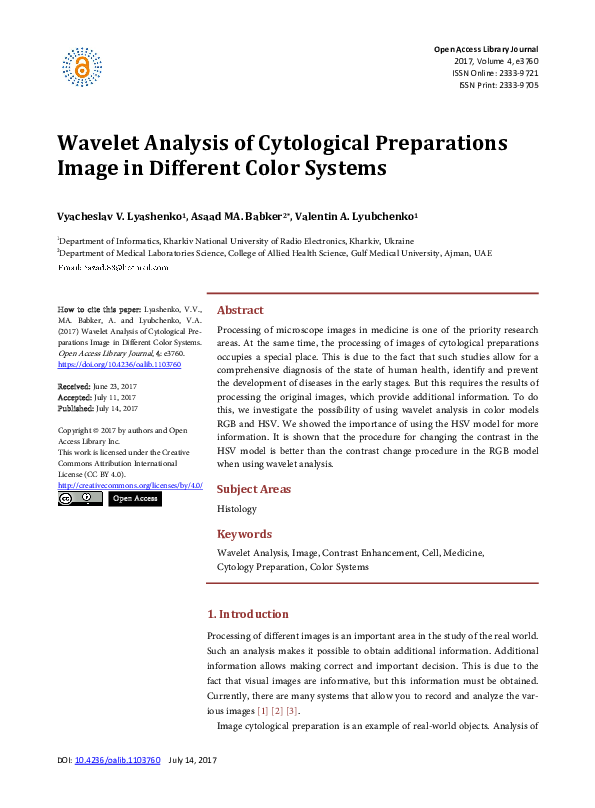 (PDF) Wavelet Analysis of Cytological Preparations Image in Different ...